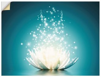 Artland ARTland Wanddeko Wandtattoo selbstklebende Vinylfolie 60x45 cm Asien Botanik Blumen Blüten Lotusblume Seerose Modern türkis T9NM