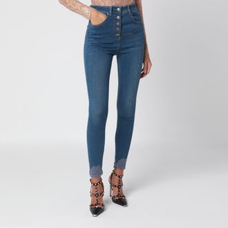 Valentino Mittelblaue Slim-Jeans mit Spitze