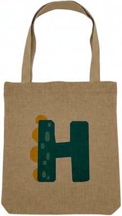 Fabulous Sac Shopping Tote Bag Aspect Lin - H Hugo H&eacute;loise Lettre Pr&eacute;nom Dinosaure Dessin Enfant - Sac de Courses Toile Epaisse 360g Beige Naturel Cabas Port&eacute; 