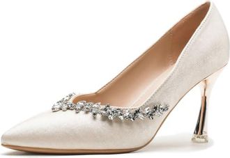 Generic Qynthra Escarpins en Satin &agrave; Bout Pointu Femme &agrave; Talon Slip On Escarpins Courts pour Usage Quotidien et R&eacute;union Formelle Coussin M&eacute;moire de Forme Doux