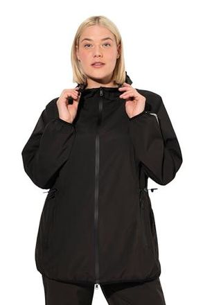 Ulla Popken Femme Grandes Tailles Veste de Pluie imperméable, avec Fermeture à glissière à Double Sens et Pochette de Rangement Noir 50+ 830548100-50+