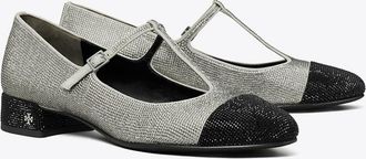 Tory Burch Damen Pav&eacute;-Ballerina mit Zehenkappe, T-Riemchen und Absatz