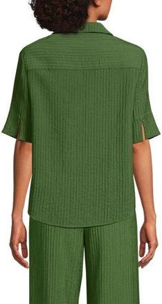 Lands End Kurzärmeliges Crinkle-Hemd, Damen, Größe:36 regular, Grün, Nylon/Viskose, by Lands End