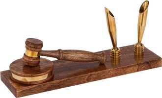 NKlaus Stifthalter und Richterhammer aus Holz/Messing, 22,5x6x7cm - Maritimes B&uuml;roset, Dekorativ 15986