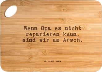 Mr. & Mrs. Panda Bambus - Schneidebrett Wenn Opa es nicht... - Geschenk, Geschenk Opa, Holzbrett, Opi, Holzbrett Küche, lustige Sprüche, Hackbrett