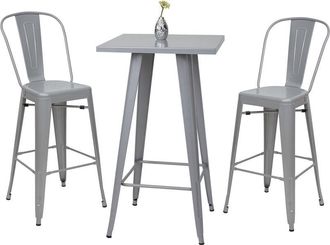 Hhg Set table mange-depout + 2x tabouret de bar 866, chaise/table de bar, design industriel, gris