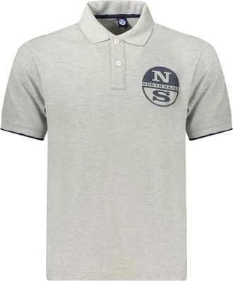 North Sails Graues Baumwoll-Poloshirt mit Fettem Druck - - Tops - Herren - Grau - 2XL