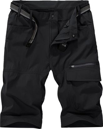 KEFITEVD kurze hosen herren Arbeitshose kurz Herren Cargoshorts sommerhose Atmungsaktiv Outdoor Shorts Schwarz 36