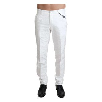 Dolce & Gabbana Homme, Pantalons, Blanc, Taille: XS Pantalon &Eacute;l&eacute;gant en Brocart Blanc
