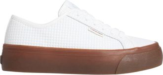 Calvin Klein Damen Vulc Flatf Lace Up Text LTH Hw0hw02972 Low Top, Gold (Bright White/Gum), 41 EU