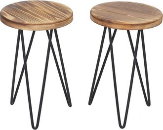 Hhg 2x jardinière HWC-A80, tabouret de plantes, table de plantes, design industriel, bois naturel