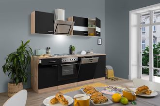 Respekta Respekta Merle K&uuml;chenzeile, Holzwerkstoff, Schwarz, 220 cm