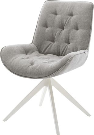 DELIFE Esszimmerstuhl Taimi-Flex Kreuzgestell breit Weiß Strukturstoff Soft Grau 360° drehbar Wippfunktion