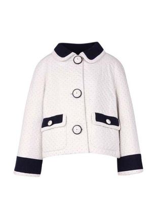 Chanel White and Navy Jacket with CC Button Detail Size XL