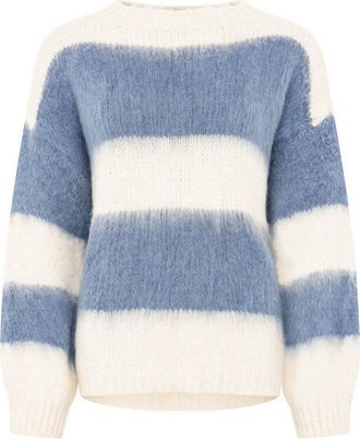 Zwillingsherz Strickpullover Streifen kuschelig mit Rundhalsausschnitt, Blockstreifen und Wollanteil