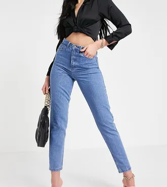 Missguided Tall Riot - Jean mom rigide uni &agrave; taille haute - Bleu