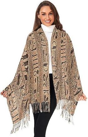 Mnsruu &Eacute;gypte Hi&eacute;roglyphe Ancient Foulard Automne Hiver Avec Pompon Chaud Longue &Eacute;charpe Oversize Wrap Ch&acirc;le, multicolore, XL
