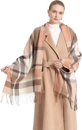 Miss Lulu Damen Schal Winter, weich warm kariert Oversized, Schottenkaro Wolle, lange gedrehte Fransen Stola, Deckenschal für Damen (Aprikose)