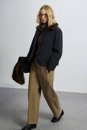 Lufian Damen Wattierte Jacke mit Abnehmbarem Kunstfellkragen
