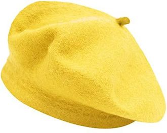 ZLYC Femmes Classique Francais Laine Chapeau de Béret(Jaune Basique),Taille Unique