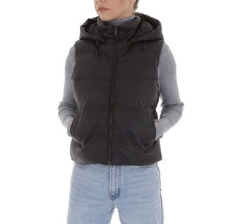Ital-Design Lederimitatjacke Damen Freizeit Kapuze Gef&uuml;ttert &Uuml;bergangsjack in Schwarz