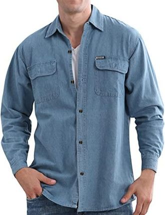 Generic vejtmcc Chemise en jean pour homme avec boutons pression mode homme, simple, ample, avec poches, jeans boutonn&eacute;, chemise de loisirs, coupe droite, man