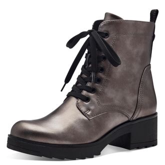 Marco Tozzi Damen Stiefeletten zum Schn&uuml;ren mit Blockabsatz mit Rei&szlig;verschluss, Silber (Pewter), 37 EU