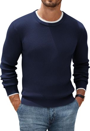 Coofandy Herren Rundhals Pullover Männer Businesspullover Sweater Strickpullover Schmale Ribbed Sweatshirt Trendy Pulli Blauviolett S