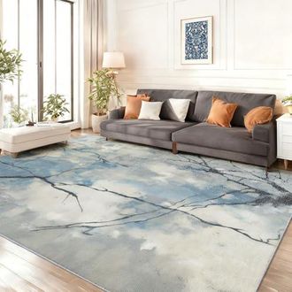 Generic Gris-Bleu Tapis pour Salon 140 x 200 cm, Lavables avec Dos Antid&eacute;rapant, Tapis &agrave; Poils Courts Imprim&eacute; Shabby Chic Branches Flocons De Neige pour Cuisi