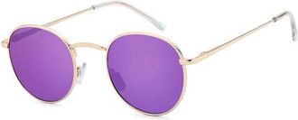 styleBREAKER Lunettes de soleil unisexes en forme de panto avec verres ronds plats et branches en métal avec charnière à ressort, monture complète 09020077, Montur