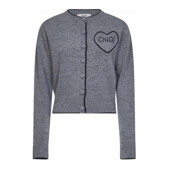 Chlo&eacute; Logo Woll-Kaschmir-Strickjacke - - Knitwear - Damen - Grau - L