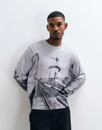HUF Taking the Leap Strickpullover mit Allover-Fotoprint in Multi
