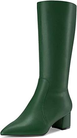 Castamere Femmes Bloc Chunky Mi Talon Heel Pointu Bout Mi Mollet Fermeture &agrave; Glissi&egrave;re Bottes Mariage Cute 5 CM Heels Vert Fonc&eacute; 39 EU