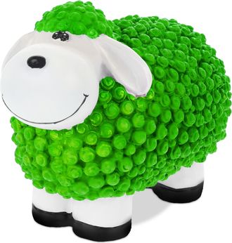 Relaxdays Gartenfigur Schaf, wetterfeste Dekofigur, Polyresin, HBT: 16 x 21 x 12,5 cm, Dekoschaf innen & außen, grün