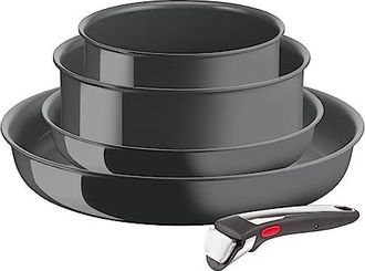 T-fal Ingenio Renew 5-teiliges Pfannenset 22/28 cm, Töpfe 16/20 cm, abnehmbarer Griff, Induktion, Keramikbeschichtung, Thermo-Signalfunktion, recycelt, herg