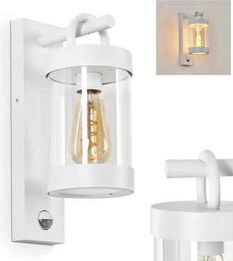 HOFSTEIN Außenwandleuchte Fulham, moderne Wandlampe aus Metall/Kunststoff in Weiß/Klar, Wandleuchte mit Bewegungssensor, Außenleuchte für Eingangsbereich/Terra