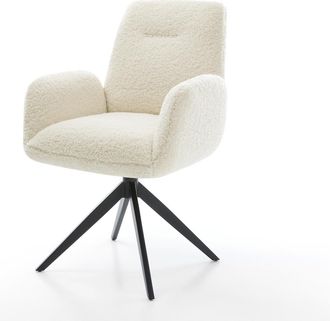 DELIFE Drehstuhl Zoa-Flex Teddystoff Beige Kreuzgestell breit Schwarz 360&deg; drehbar Wippfunktion Taschenfederkern, Esszimmerst&uuml;hle