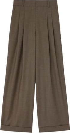Ganni Woll Melange Anzug Oversized Plissee Hose - - Trousers - Damen - Braun - XS