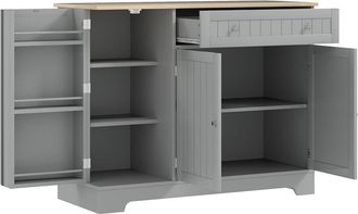 HOMCOM Homcom - Buffet cuisine 3 portes 6 étagères tiroir coulissant dim. 105 x 40 x 83 cm effet bois gris
