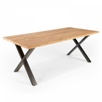 Oviala Oviala - Table en ch&ecirc;ne rectangulaire avec pi&egrave;tement crois&eacute;, inga - 240 x 95 x 75 cm