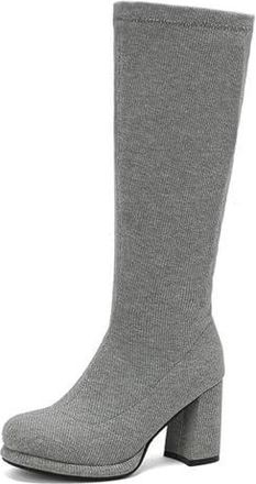 Generic Bottes dhiver en tricot &agrave; talon bloc et bout rond pour femme - Confortables et polyvalentes, gris, 40.5 EU