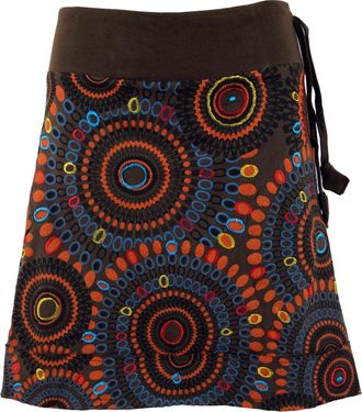 Guru Shop Bestickter Minirock, Boho Chic Rock, Retro Mandala - Coffee, Damen, Baumwolle, Size:L/XL
