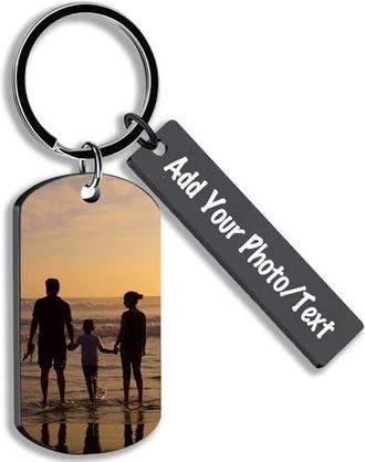 Generic Porte Clef Photo Porte Cles Personnalisée - Personnalisation Recto-Verso - Téléchargez Une Image Ajouter Du Texte Acier Inoxydable Cadeau Saint Valent