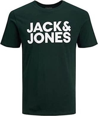 Jack & Jones Jack & Jones T-Shirt pour Homme Jjecorp avec Logo SS col Rond Noos, Pin Grove/Fit : Slim/Large imprim&eacute;/Blanc, XL