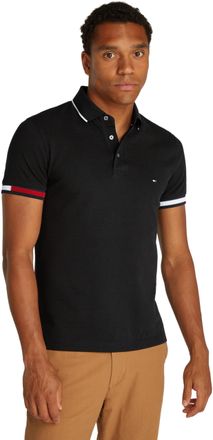 Tommy Hilfiger Herren Poloshirt Kurzarm Flag Cuff Slim Fit, Schwarz (Black), XS