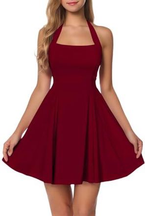 Generic Robe sexy dos nu, robe trap&egrave;ze, robe pliss&eacute;e, robe &eacute;vas&eacute;e, col carr&eacute;, &eacute;paules d&eacute;nud&eacute;es, mini-jupe sans manches, robe d&eacute;t&eacute; taille empire, coupe ajust&eacute;e