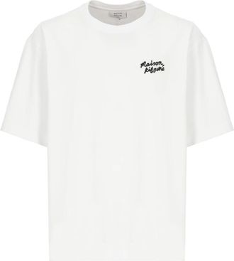 Maison Kitsun&eacute; Homme, Tops, Blanc, Taille: S T-shirt Oversize avec Broderie Handwriting