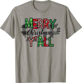 Wallis Merry Christmas Yall Zitat Buffalo Plaid Check Holiday T-Shirt