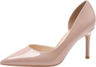Generic Femmes Élégant Cuir Verni Talons Classique Escarpins Aiguilles Bout Pointu Hauts Talons pour Mariée Mariage Et Gala Formel,Nudepink 8cm,40 EU