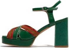 FLY London Femme EZUI240FLY Sandal, Emerald/DK. Red/Camel, 35 EU